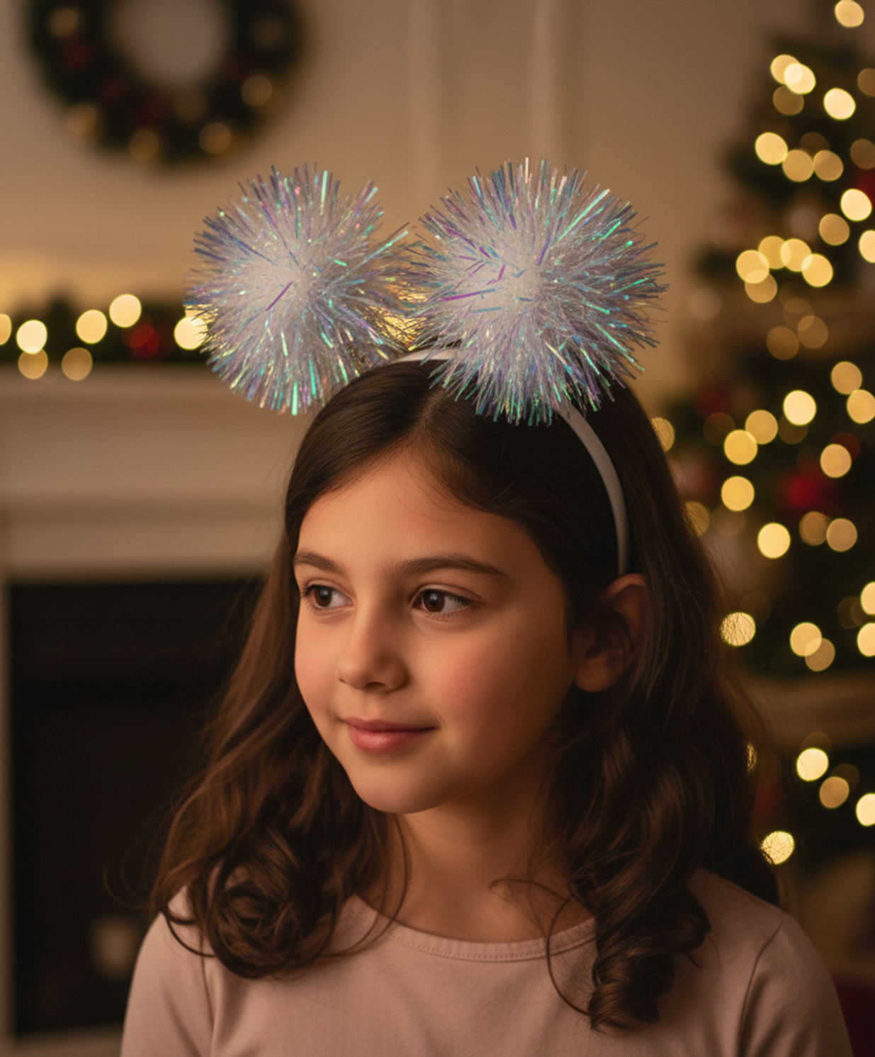 Ободок новогодний OllyShop , пушистые шарики на пружинках с мишурой