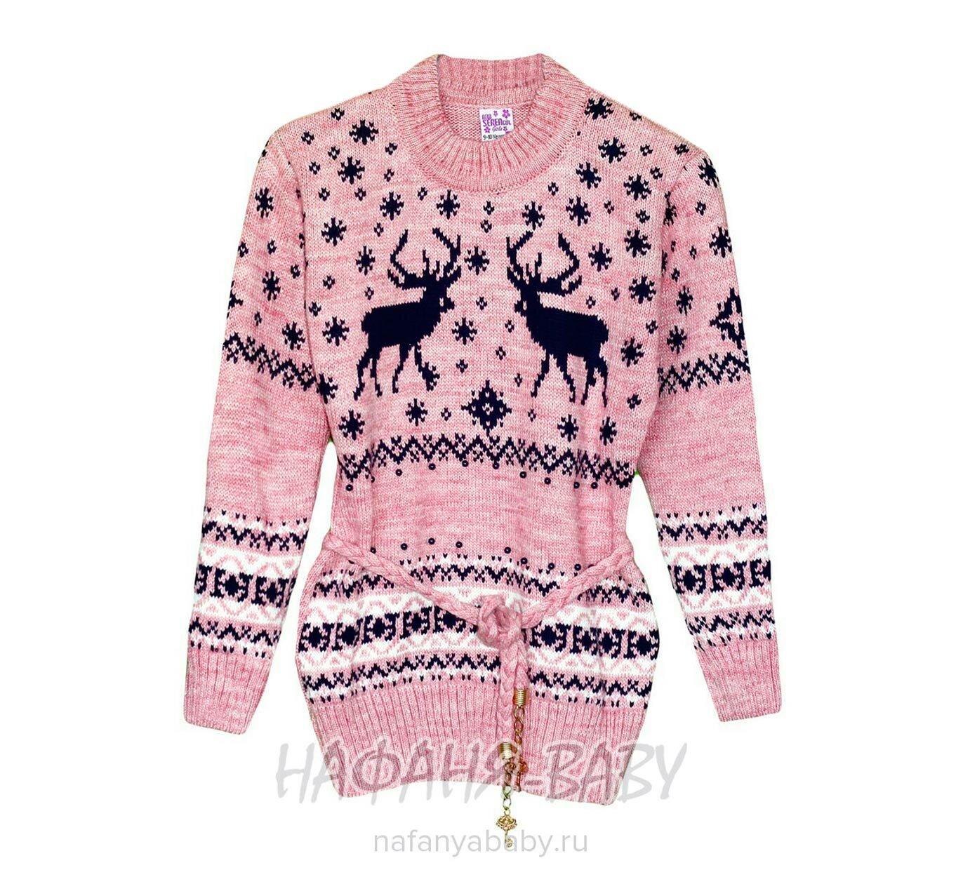 Джемпер  Вязаный джемпер - туника с пояском для девочек