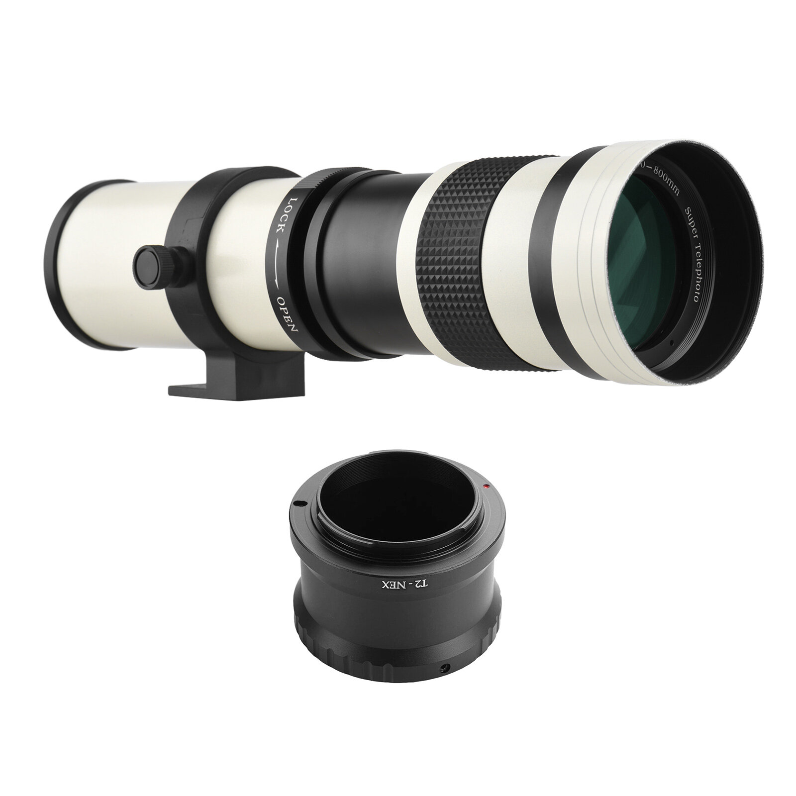 Объектив MF Супер Телефото Зум 420-800mm F/8.3-16 T Mount с адаптером NEX-mount, универсная резьба 1/4, для камер NEX E-mount NEX-5R NEX-3 NEX-C3 NEX-5N NEX-5C NEX-6, черный/белый