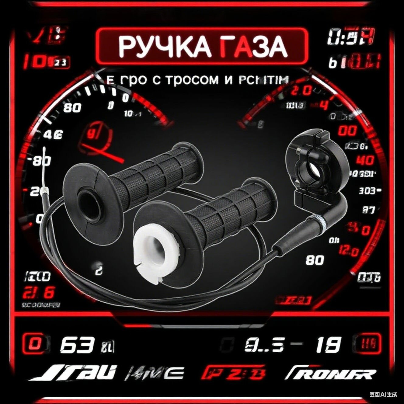 Ручка газа универсальная с тросом 120см и грипсой для мотоциклов, питбайков, квадроциклов, скутеров на руль 22мм