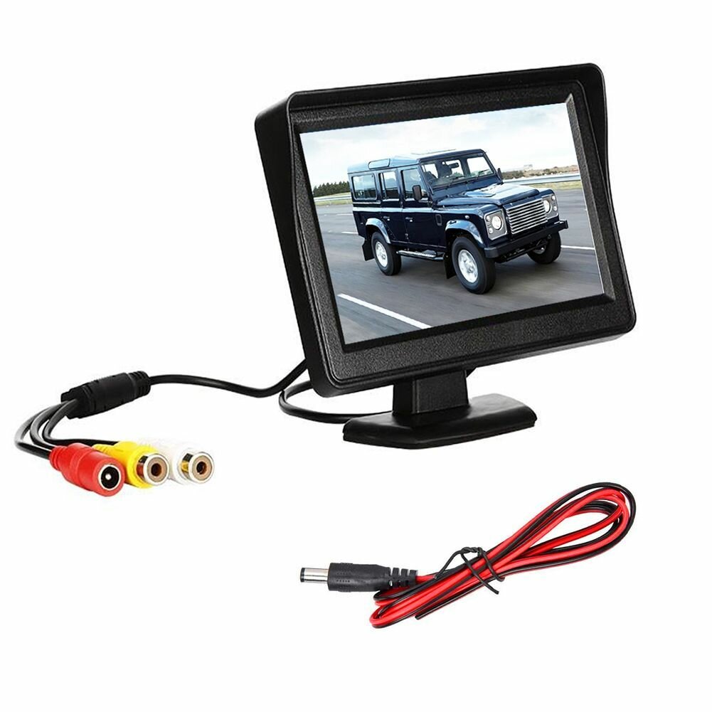 4,3-дюймовый автомобильный монитор TFT-LCD для камеры заднего вида и универсальной установки, чёрный, AV1/AV2 HD