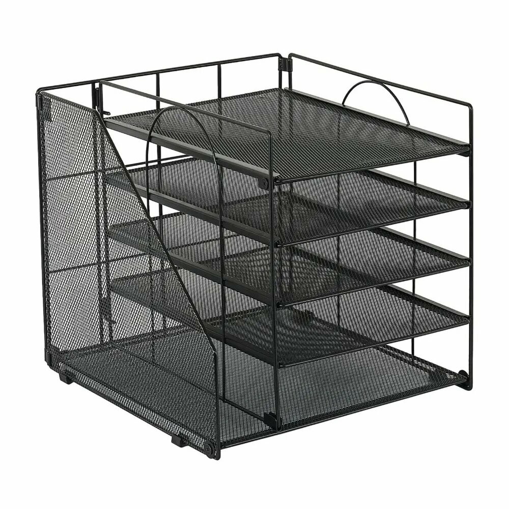 Компактный металлический органайзер для документов с 5 ярусами и подставкой для журналов для офиса, Черный