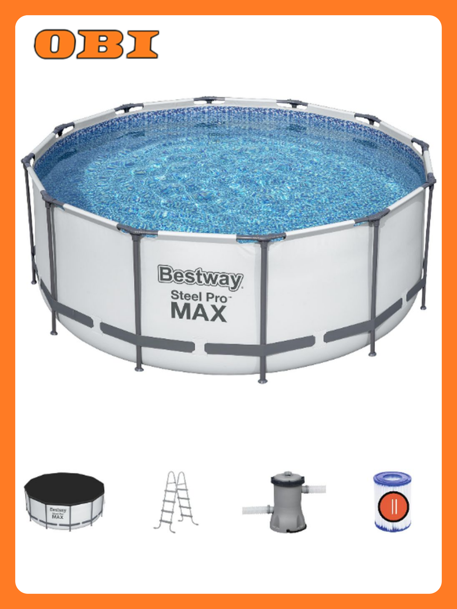 Бассейн Bestway, круглый, каркасный, 366х122х10250 см, серый/синий, насос, лестница, фильтр