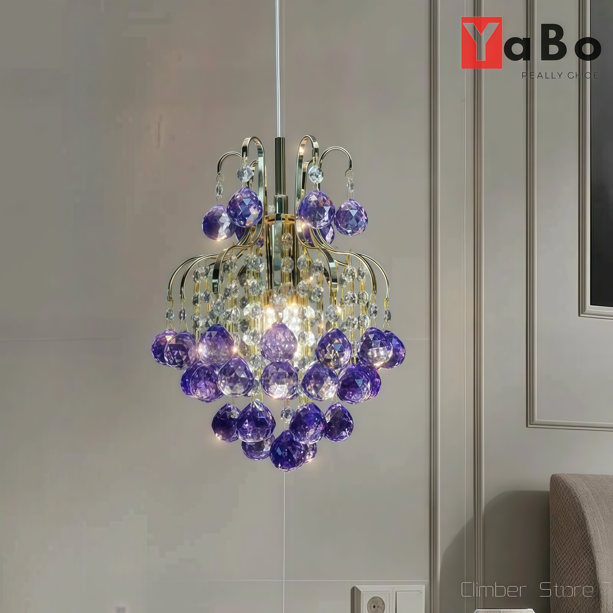 Люстра Фиолетовые кристаллы", E14, LED, три цвета света， 23см