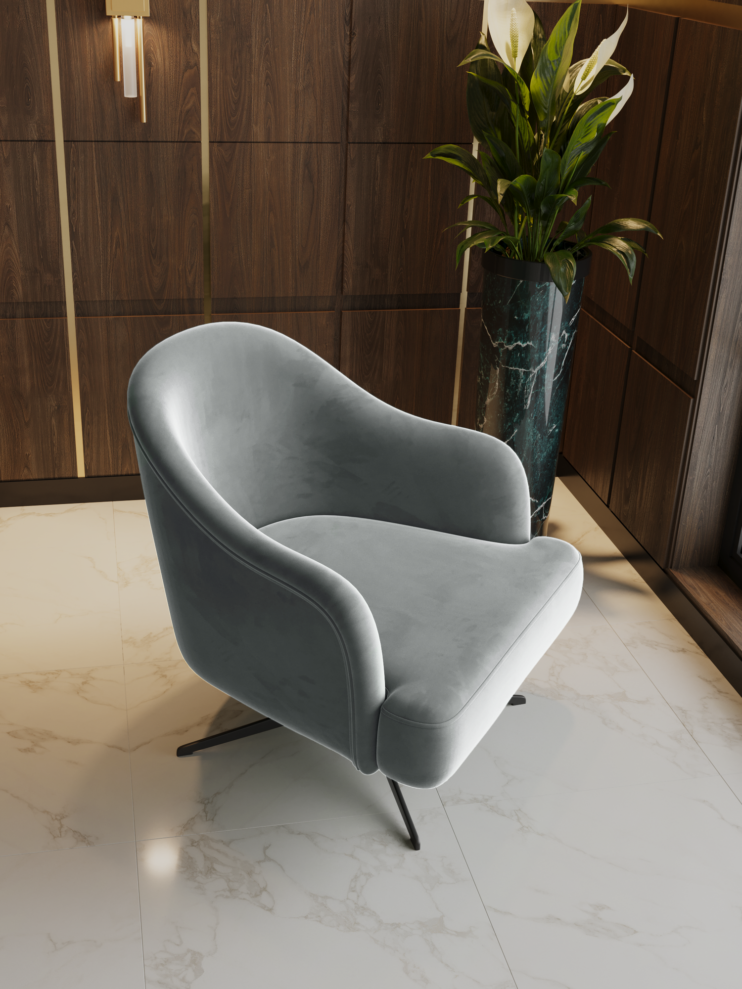 Кресло дизайнерское поворотное Forte премиум дизайн, велюр на ножках