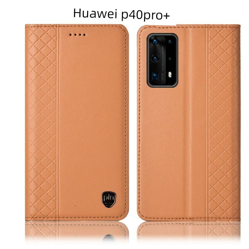 Прочный флип-кейс из напа кожи для Huawei P40 Pro+ в бежевом цвете с сетчатым узором