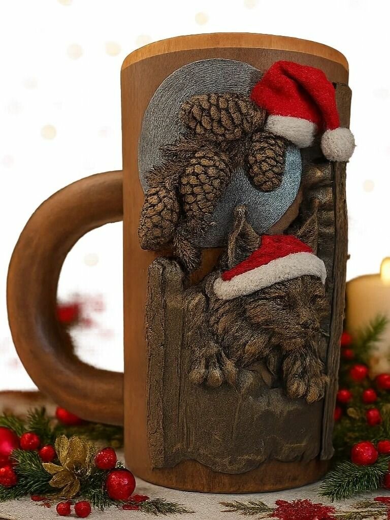 Кружка пивная деревянная (рысь)