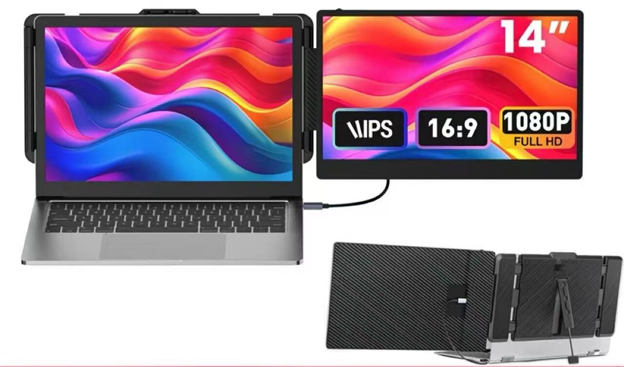 Портативный дисплей складной 14-дюймовый ноутбук расширением внешнего дополнительного экрана