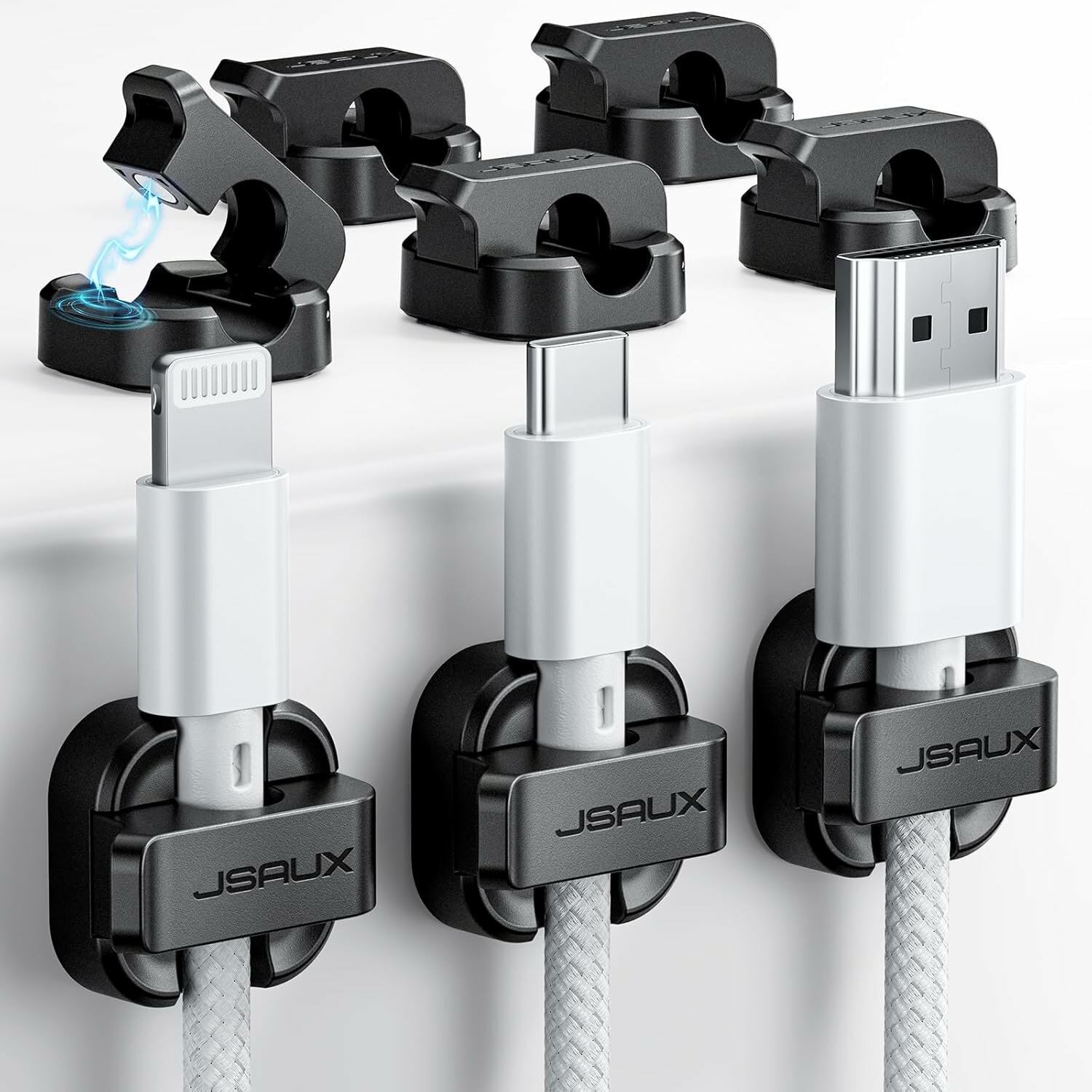 Держатель магнитный JSAUX (8 шт.) для крепления кабелей, шнуров и проводов, самоклеющийся органайзер для зарядок (GP0601)