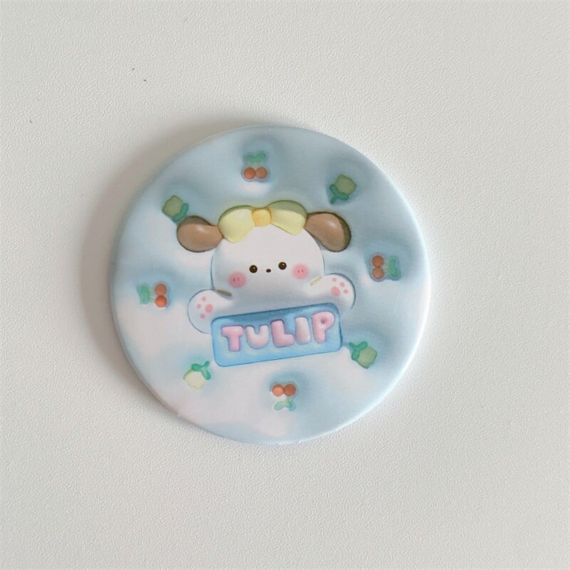 Круглое зеркало для путешествий с собакой в пастельно-голубом банте, диаметр 6,9 см - компактный аксессуар для макияжа