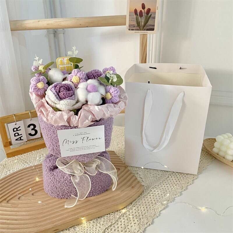 Горячая распродажа подарка для девочек, милый вязаный плюшевый букет с ушками кролика, маленький стиль Шанель, ручной цветок, день рождения лучшего друга, день учителя, искусственный цветок