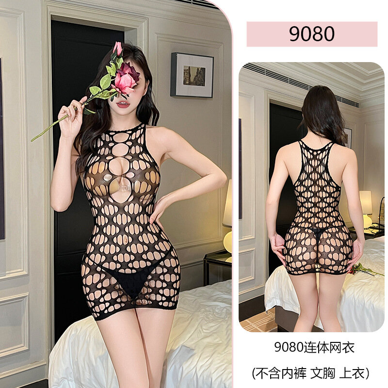 Сексуальный боди большого размера с сетчатыми чулками с открытой промежностью, черный комплект боди 9080. Черный