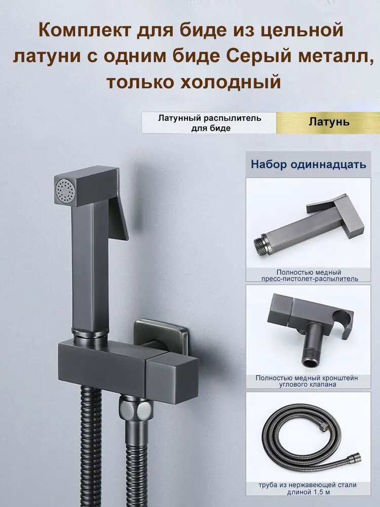 Лейка гигиеническая для биде (кран для холодной воды) RO5501GR3 лейка, 1.5 M шланг, кран Серый металл, латунь, Площадь