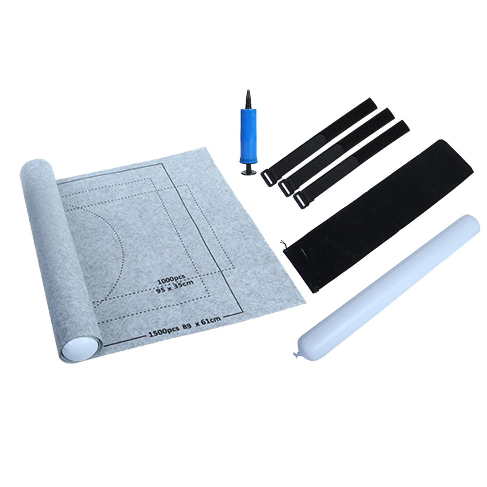 Коврик для пазлов Puzzle Roll Up Mat из фетра с надувным трубкой, мини-насосом, 3-мя ремнями, сумкой для хранения, черный/серый, 26*46 дюйма (1500 кусочков), 32*46 дюйма (2000 кусочков), 40*55 дюйма (3000 кусочков)