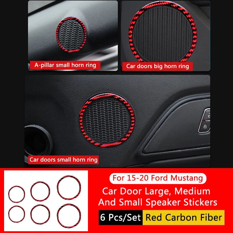 6 шт. Red Carbon Fiber Speaker Stickers для Ford Mustang 2015-2020