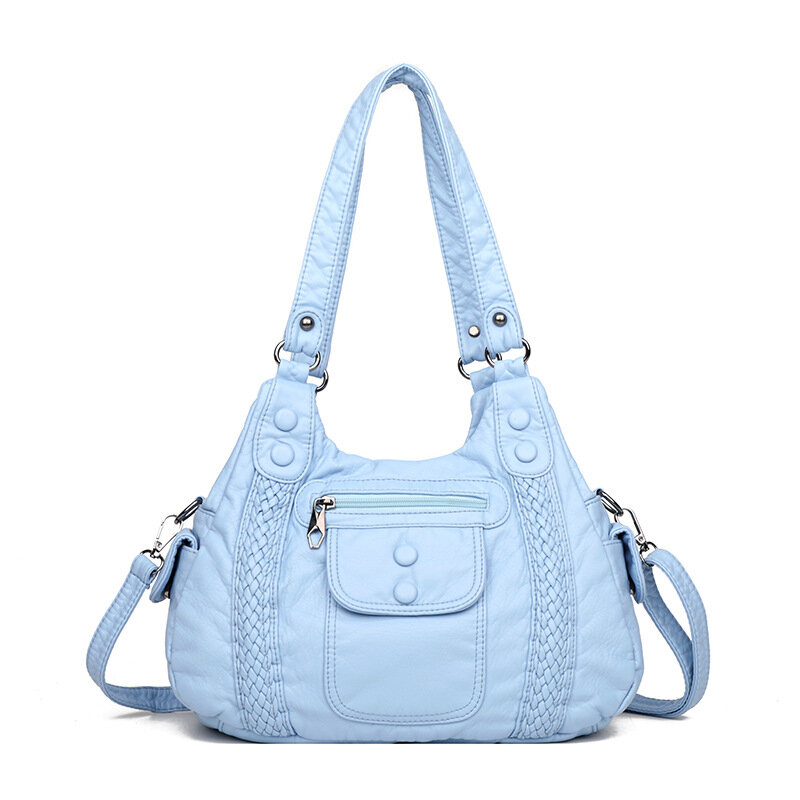 Уличная трендовая женская сумка на плечо, однотонная женская сумка из мягкой кожи в стиле ретро, подмышки, тканая ручная сумка на пуговицах для женщин