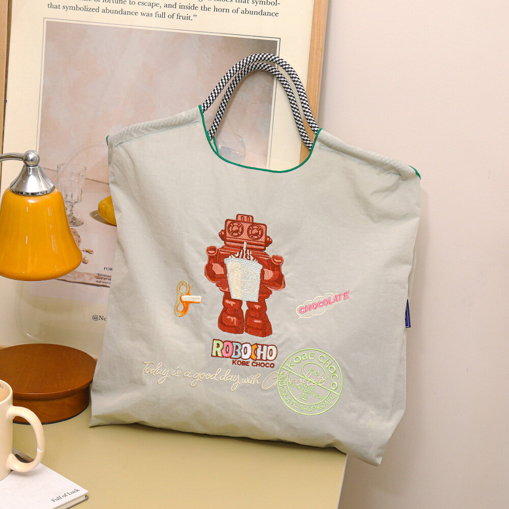 Японский стиль, ручная работа, сумка с шариковой цепочкой, экологичная сумка для покупок, нейлоновая ткань, вышитый цветок, ручная сумка из холста, нейлоновая сумка для покупок