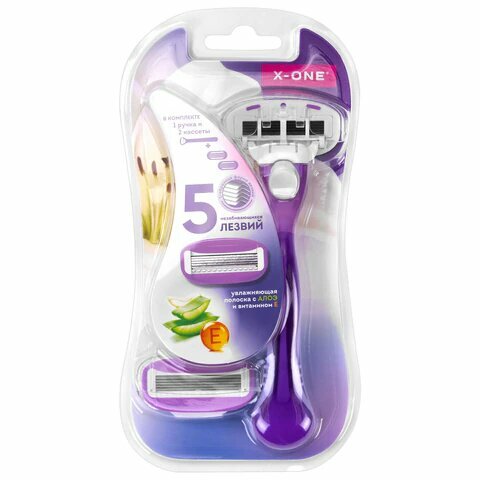 Бритвенный станок многоразовый женский, 5 лезвий, 2 кассеты, плавающая головка, X-ONE, 700020
