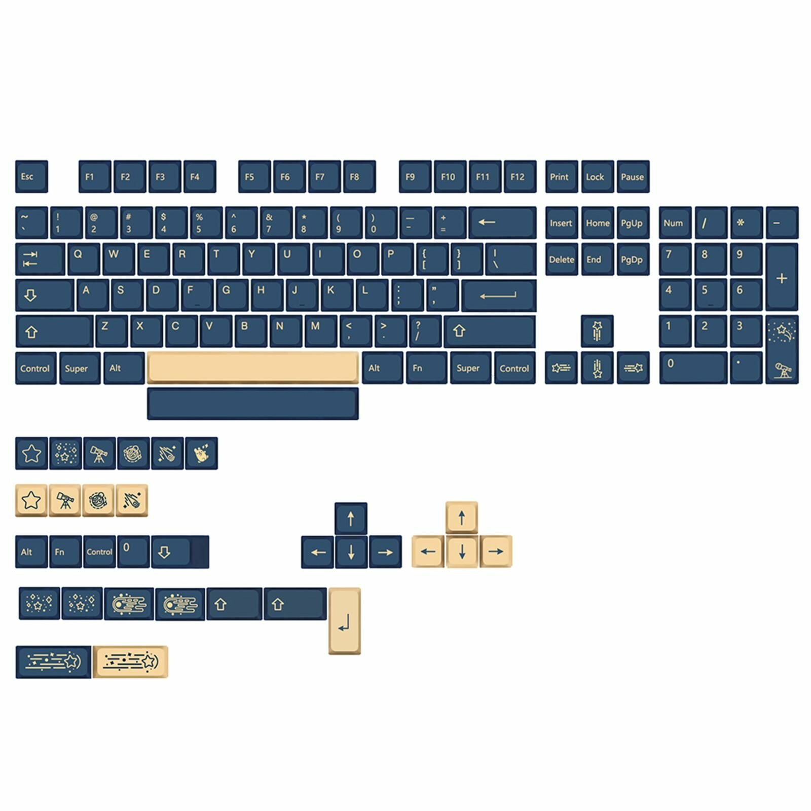 137 PBT кейкапов Stargaze XDA высоты с пятисторонней сублимацией для механических клавиатур 61/64/68/87/96/104/108