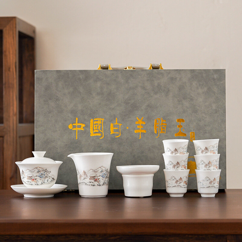 Набор для чая в национальном стиле, культурный креативный подарочный набор, овечий жир, белый фарфор, бизнес-подарок, корпоративное мероприятие, высококачественный сувенир