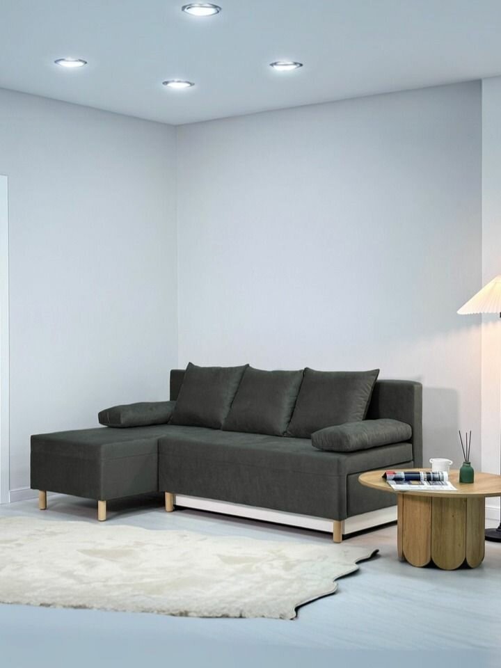 Блум диван угловой, лофтмебель, 201х134х91, черный, велюр