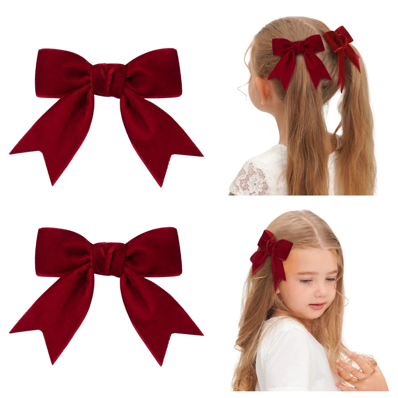 Рождественские бархатные банты KNOT BOWS для девочек Бордовый, Wine Red