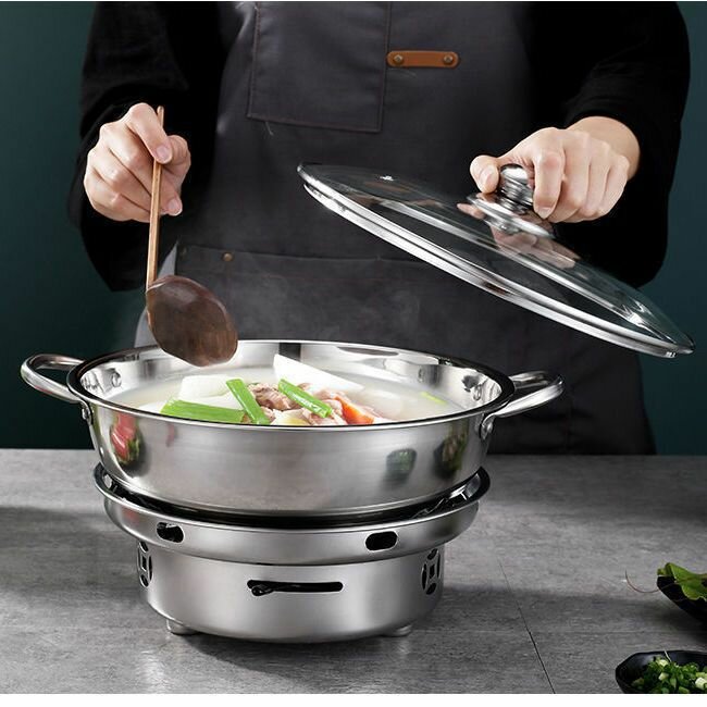 Спиртовая горелка из нержавеющей стали, спиртовая кастрюля для дома, ресторана, студенческая кастрюля, прочная маленькая горячая кастрюля, сухая кастрюля, суповая кастрюля, бесплатная доставка