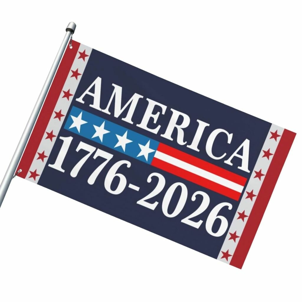 Памятный флаг к 250-летию основания Соединенных Штатов Америки в стиле 1776-2026 годов с двумя пуговицами