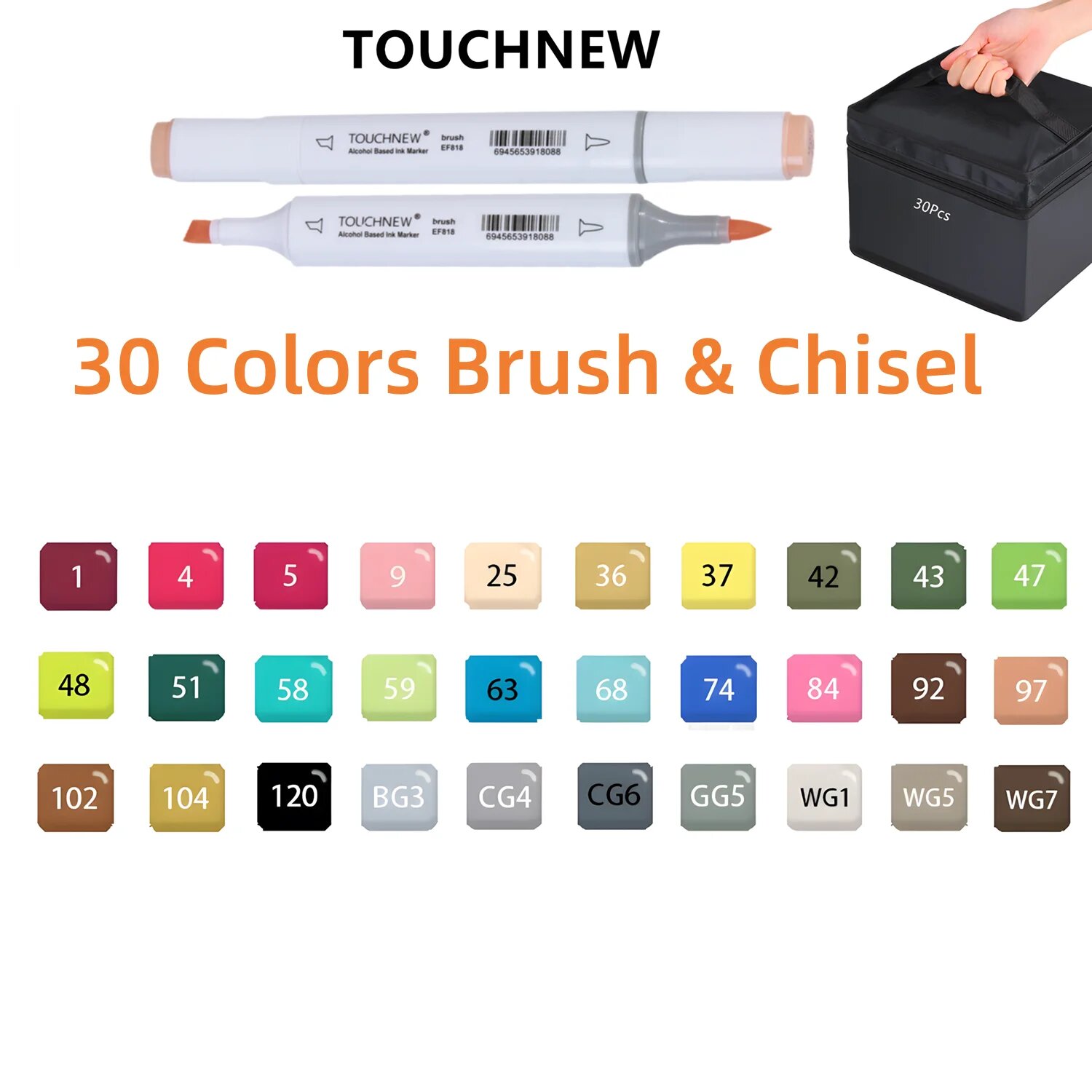 TOUCHNEW Маркеры Brush-Chisel, 30 цветов