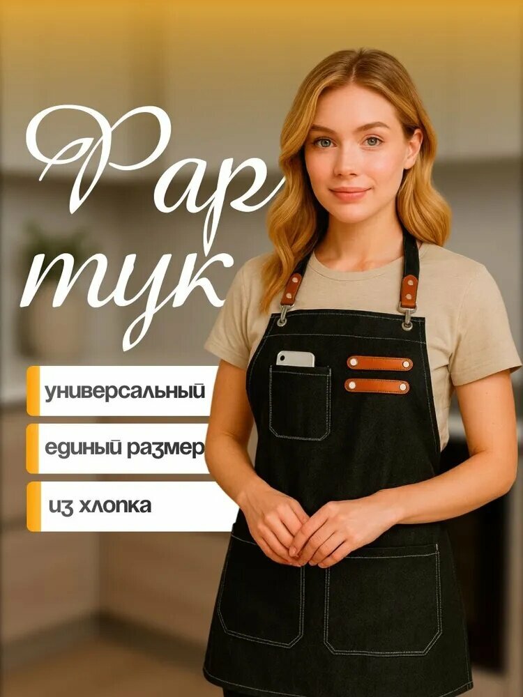 Фартук кухонный поварской с карманами Shiny Kitchen, черный