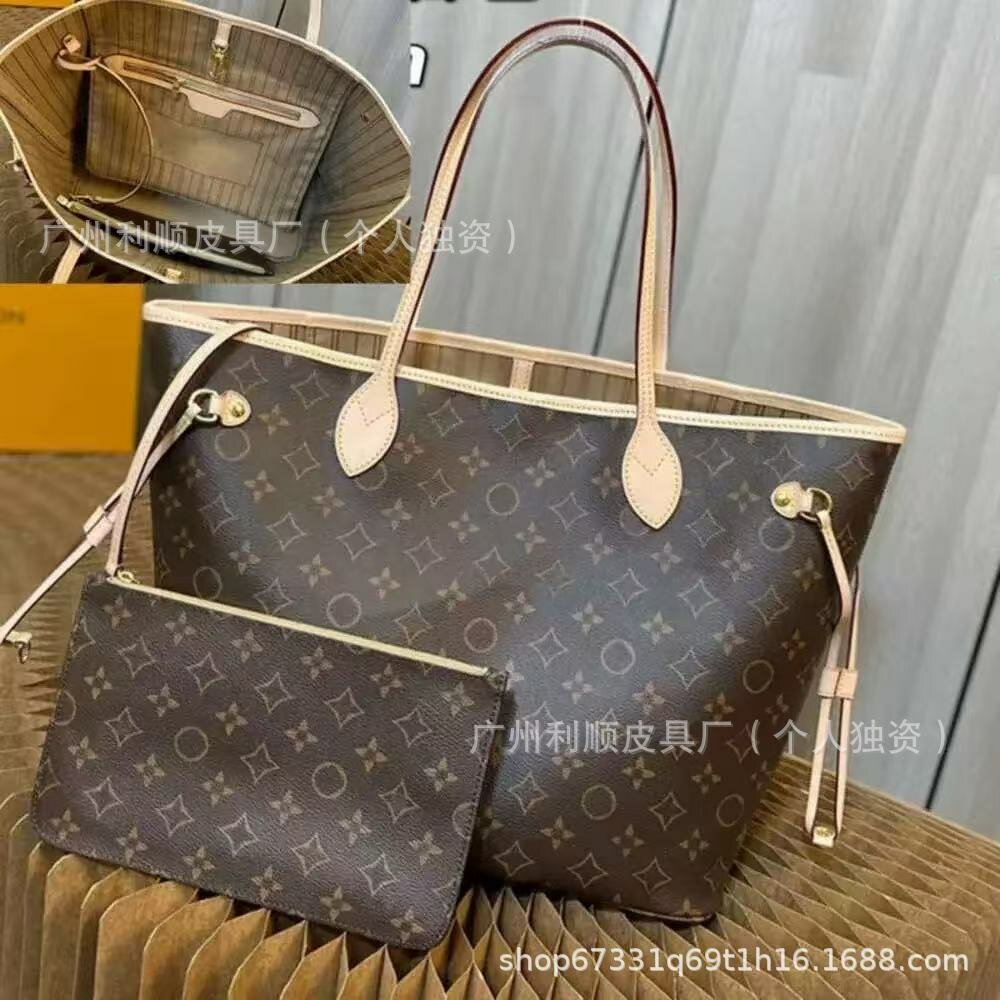 Прямые поставки из Гуанчжоу: винтажная сумка-шоппер Neverfull, большая вместительная сумка-тоут, сумка для мамы и дочки, женская сумка через плечо из натуральной кожи.