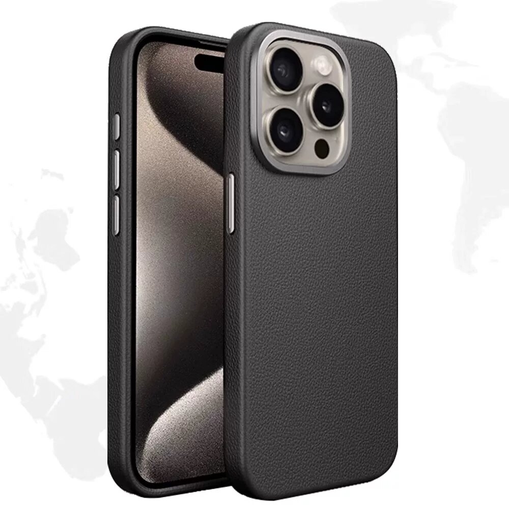 Чехол для iPhone 16 Pro Maillard Black с металлическими кнопками для премиального вида