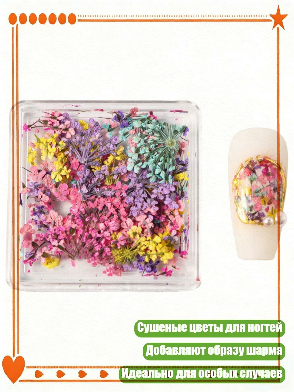 Японские ногтевые шармы с сухоцветами, S05501