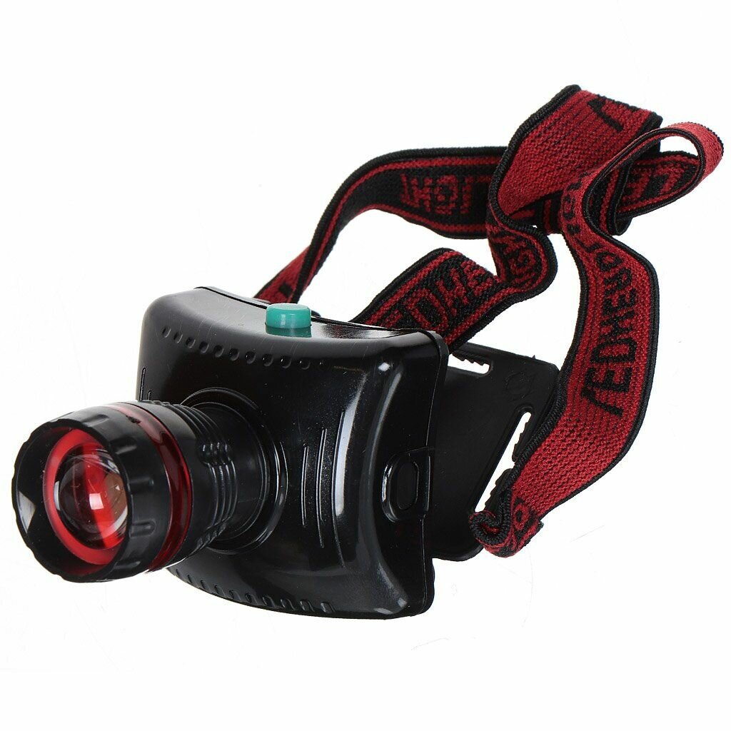 Налобный фонарь КНР встроенный аккумулятор, зарядка от сети 220 В, пластик, черно-красный