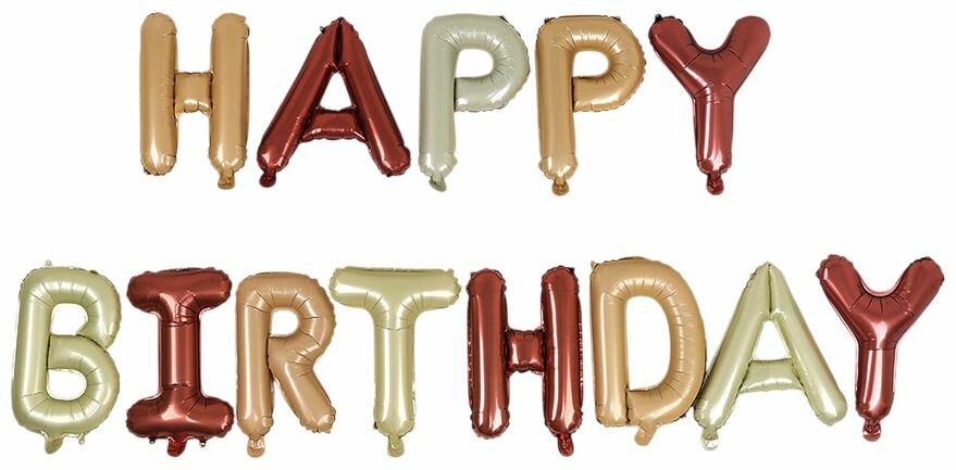 Гирлянда растяжка из воздушных шаров "Happy Birthday" 16", под воздух, надувной воздушный шарик из фольги, шар для фотозоны на праздник и день рождения, 13 букв, цвет разноцветный
