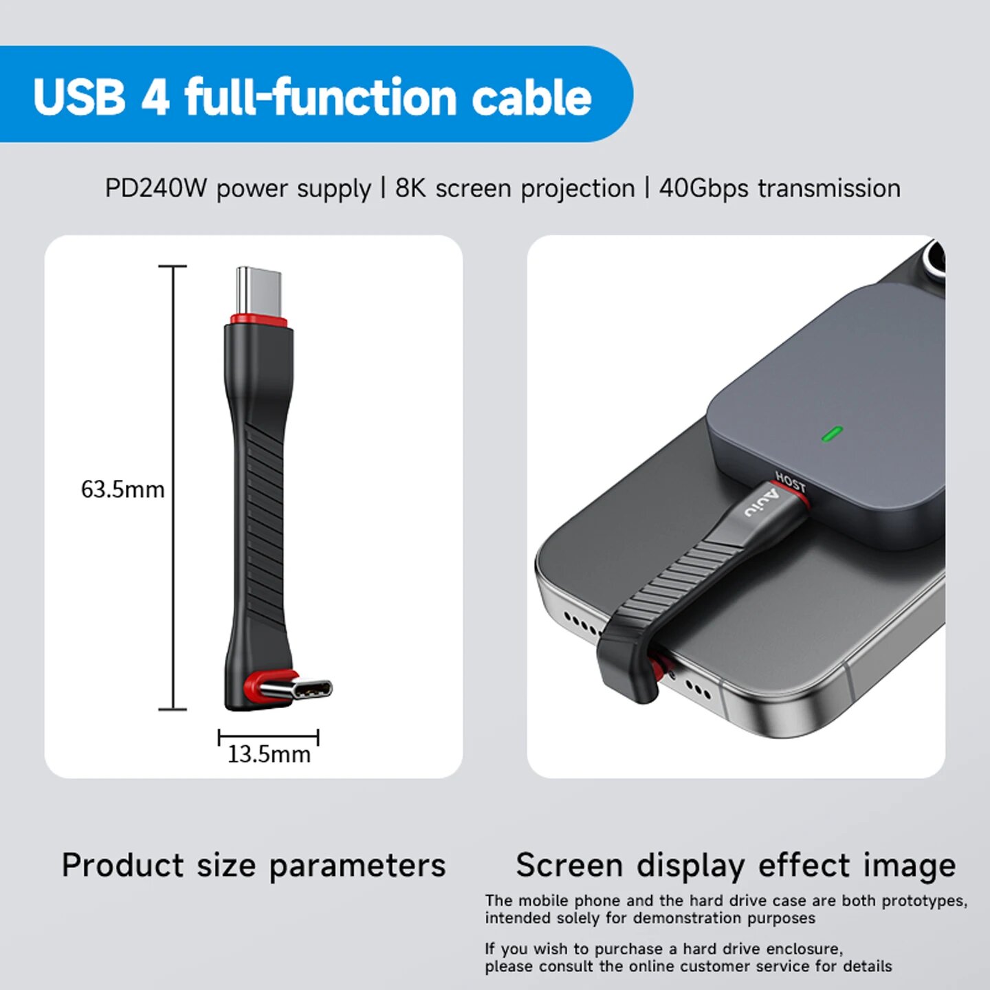 Кабель USB4 Auiu, 40 Гбит/с, черный