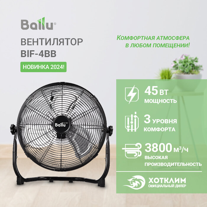 Вентилятор промышленный Ballu BIF-4BB, осевой, металлический корпус, черный