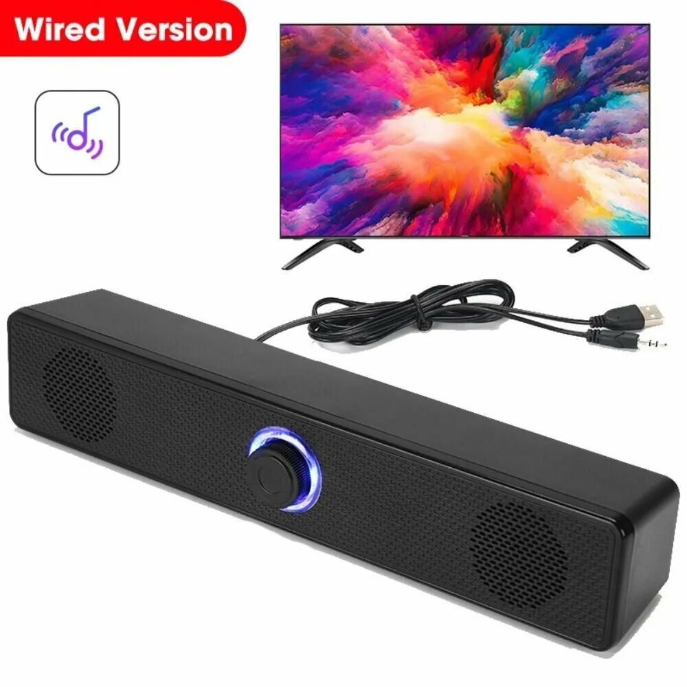 Сабвуфер для телевизора, беспроводной саундбар с Bluetooth, RGB-подсветка, поддержка оптического, USB и AUX подключения — фото 1