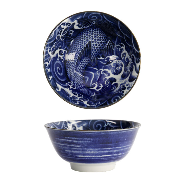 Чаша Carp Tayo 15 см, объем 500 мл, синий декор, фарфор, Tokyo Design, Япония, 17106