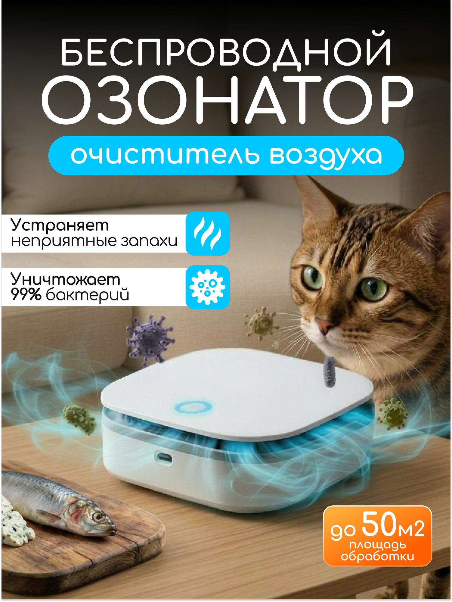 Озонатор воздуха портативный от запахов, очиститель воздуха для дома беспроводной