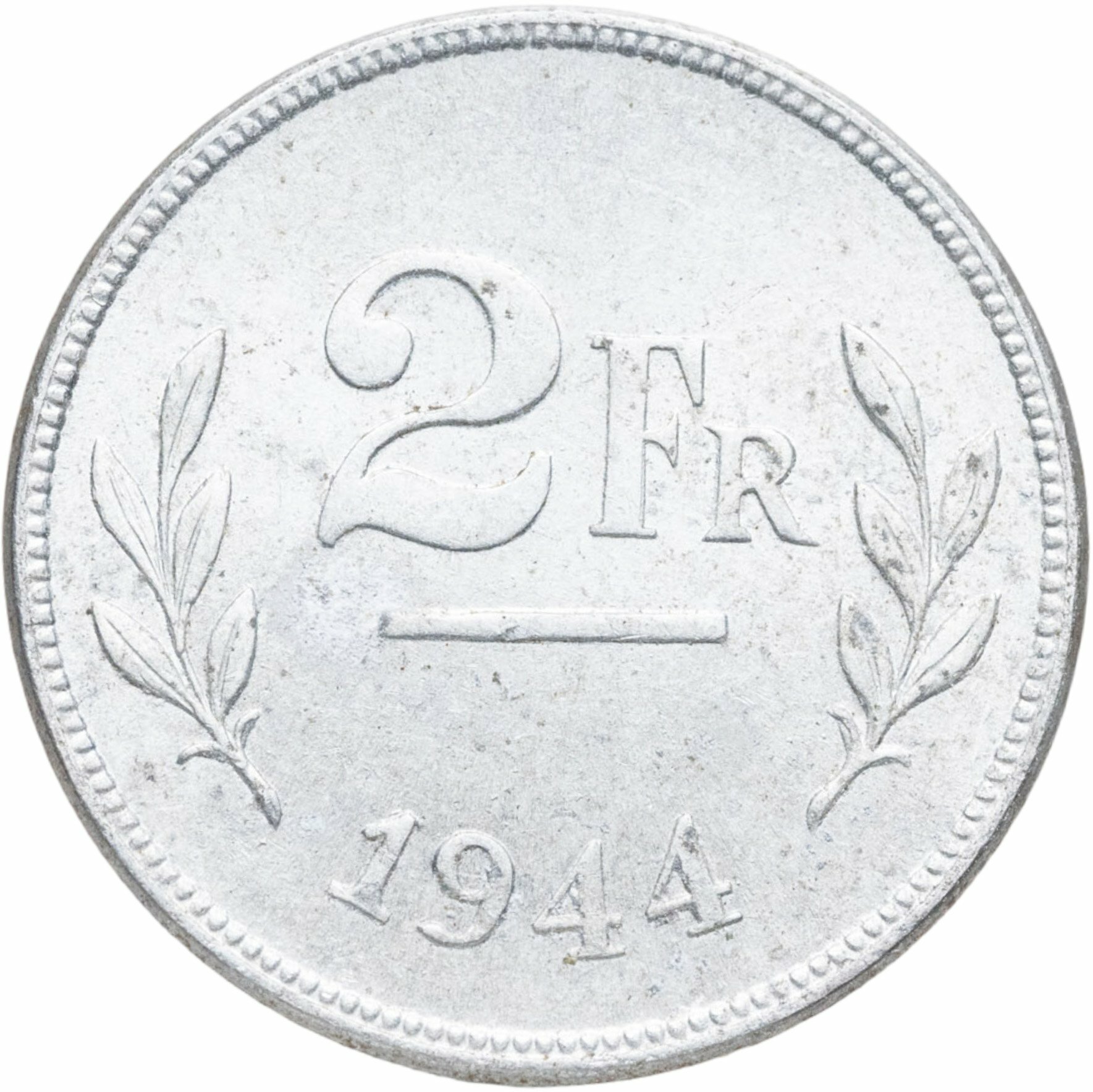 Бельгия 2 франка 1944, Сталь, в сохранности AU-UNC
