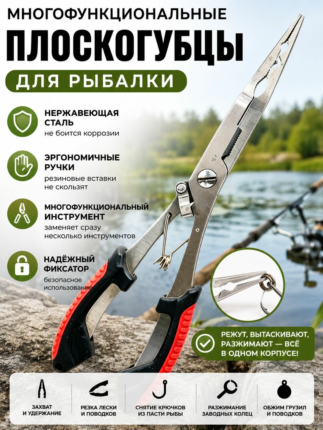 1 шт Плоскогубцы длинногубцы многофункциональные , Щипцы рыболовные универсальные, рыболовное снаряжение для рыбалки универсальные плоскогубцы многофункциональные щипцы