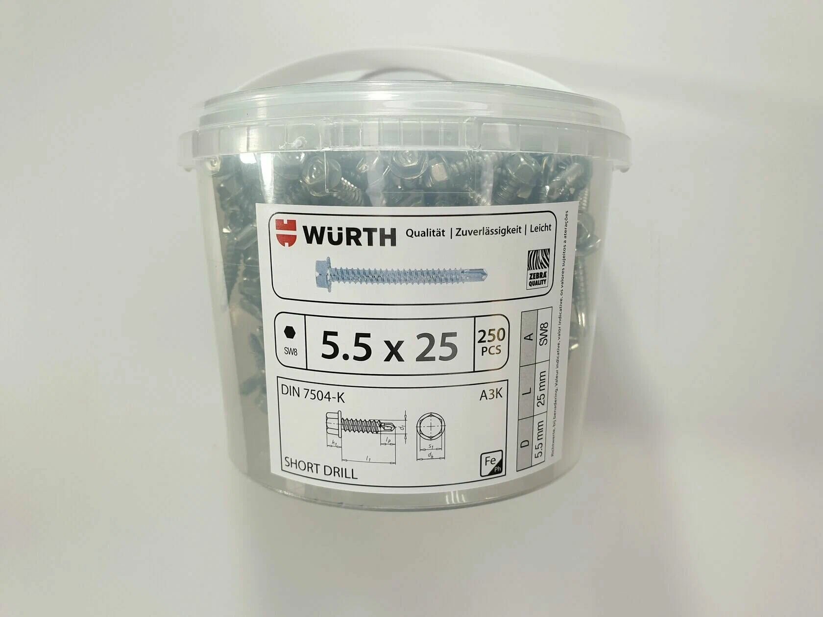 Саморез по металлу DIN 7504-K 5.5x25 250 pcs WURTH, Германия