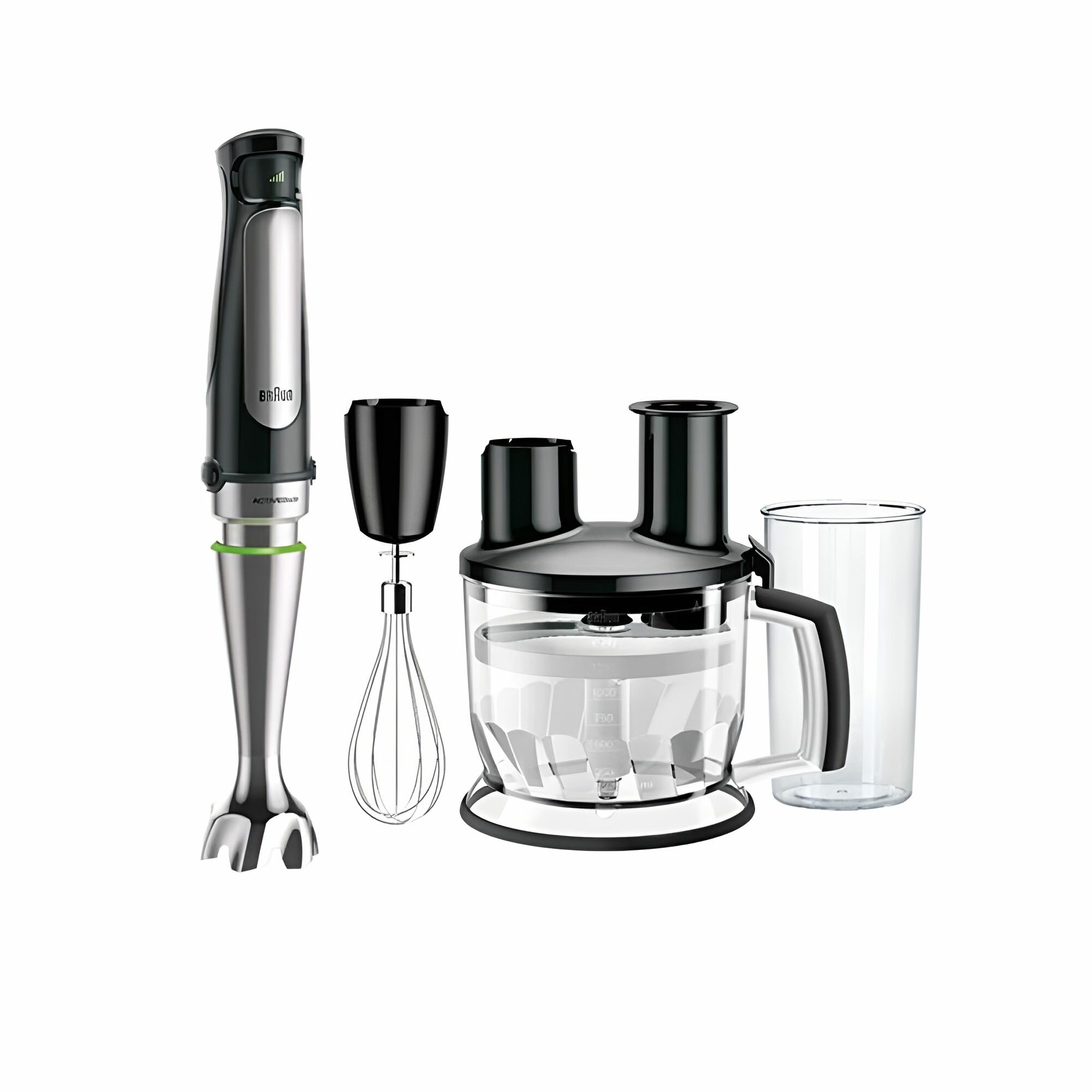 Погружной блендер Braun MQ7075X, 850 Вт, 10 скоростей, насадки: венчик, измельчитель 1,5 л, тёрка, шинковка, чёрный/серый
