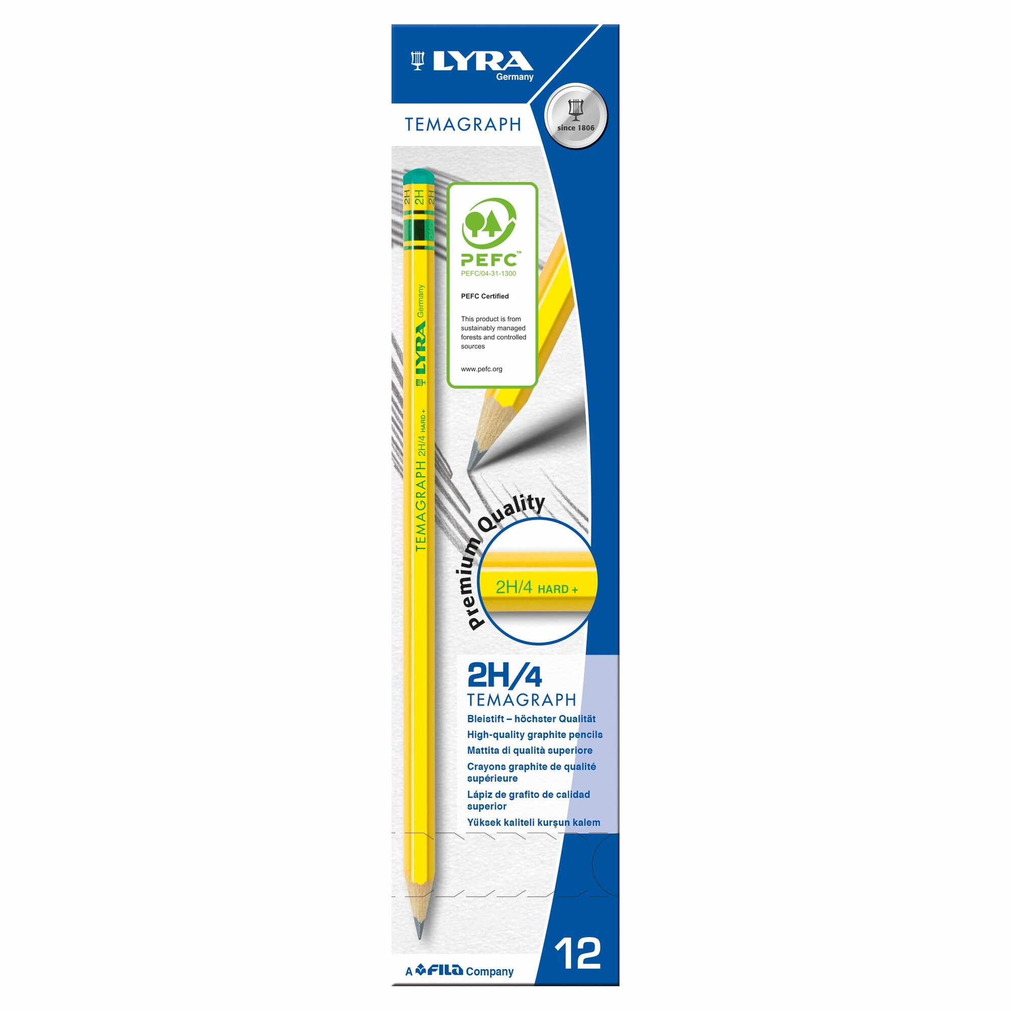 LYRA TEMAGRAPH карандаши чернографитные 2Т (2H), заточенные, набор 12 штук, L1140112