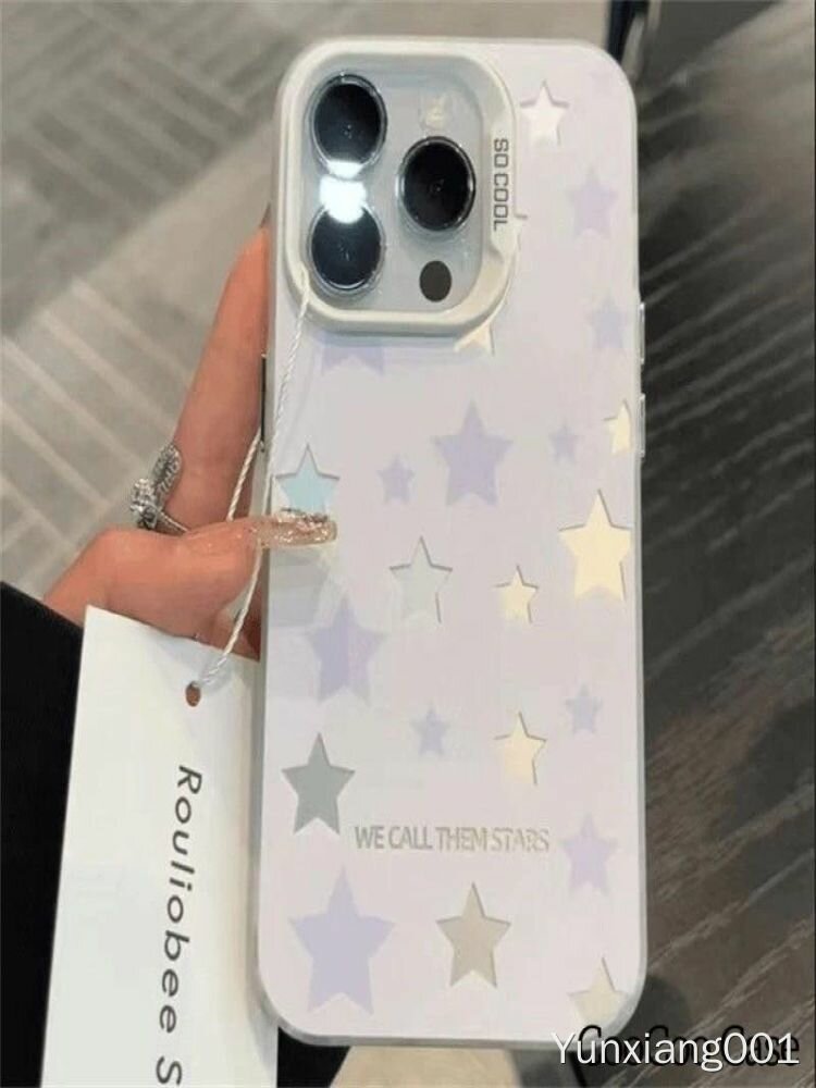 Чехол для iPhone 15 Pro Max белый силиконовый с принтом звёзд защитный для девушек оболочка
