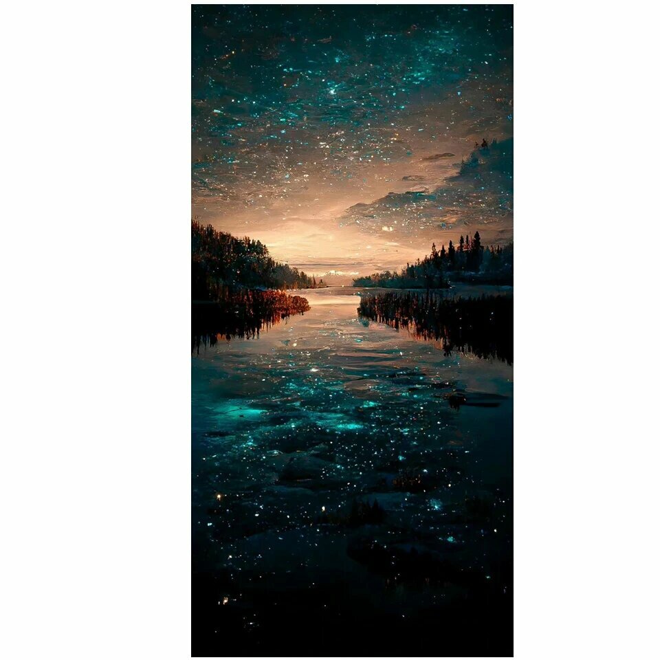 Алмазная картина "Звездное небо и река", 5D, полный набор, 20-60 цветов 30x60cm round