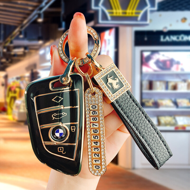 BMW Ключевой фоб-чехол с черным корпусом, черным квадратным шнуром и номерным знаком для 5 серии 530 X5 7 серии