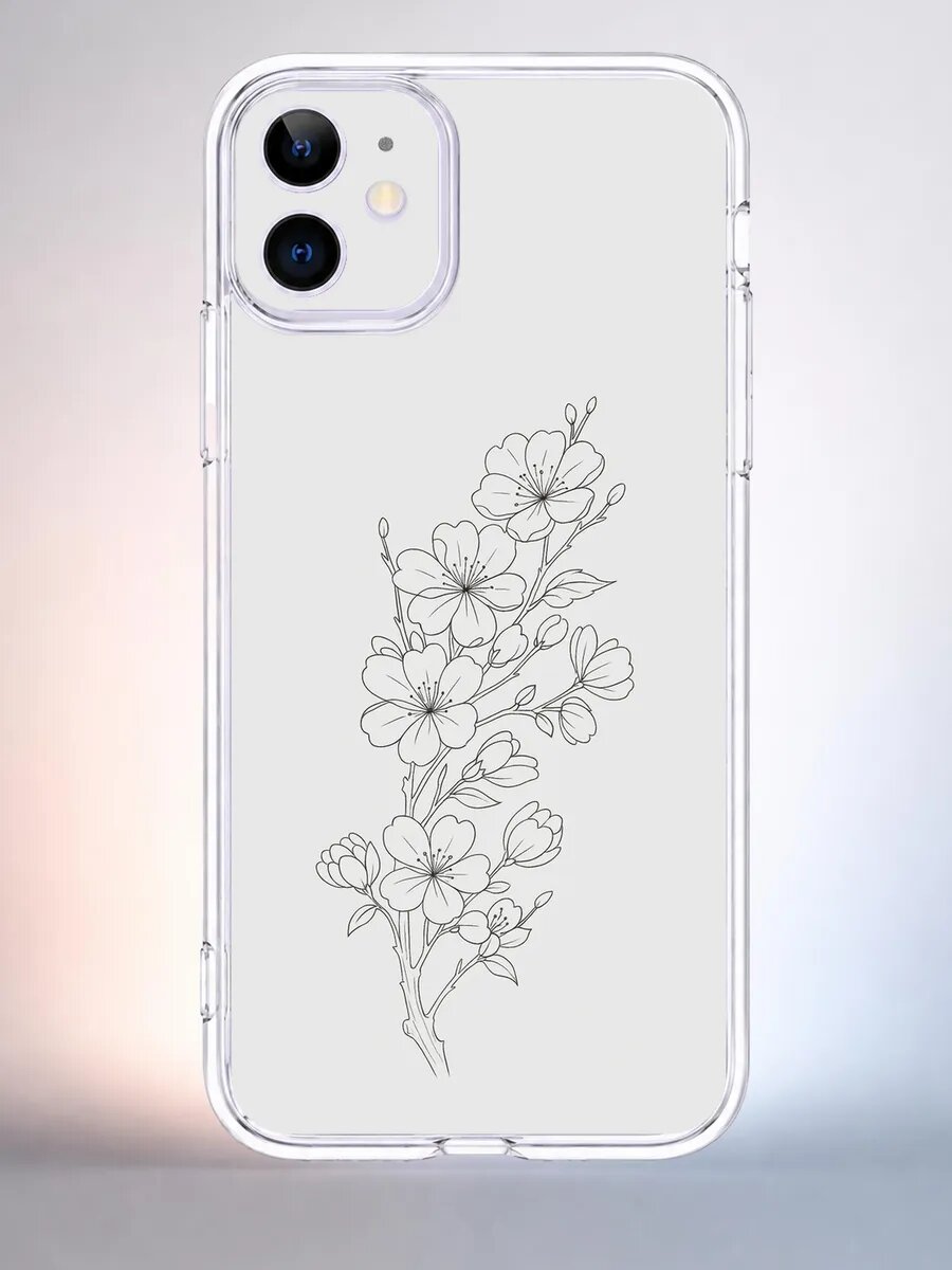 Чехол iPhone 11 сакура-ветка силиконовый прозрачный