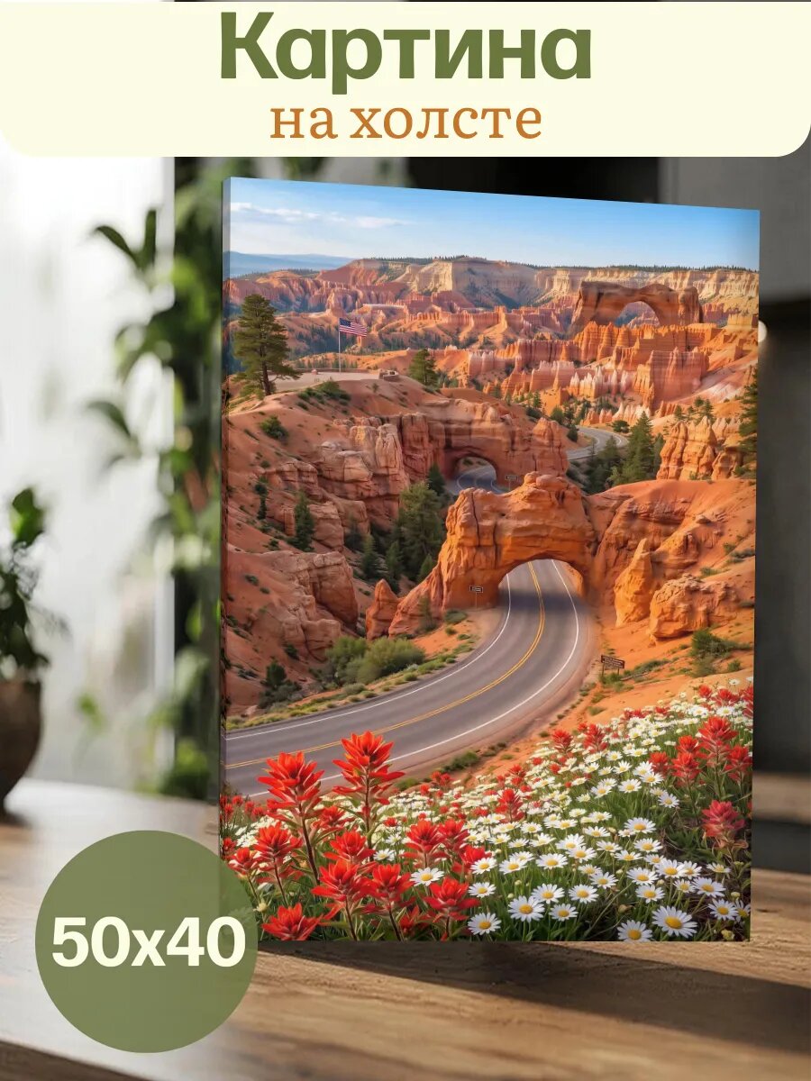 Картина 40х50 Природа Река Горы Эстетика Пейзаж Зелень